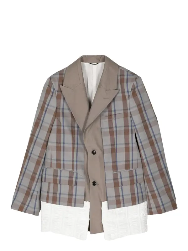 Toga Panelled Checked Blazer - Grey