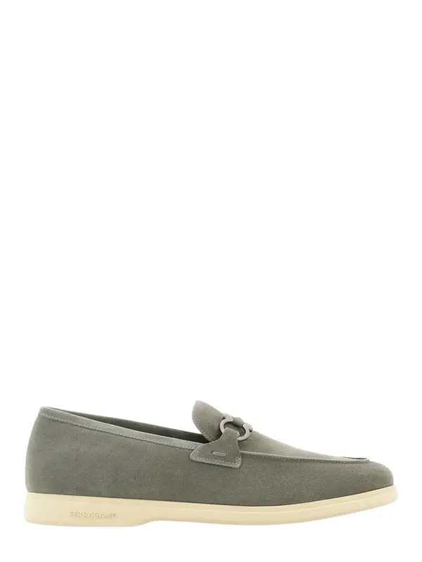 FERRAGAMO Gancini Suede Loafers - Grey