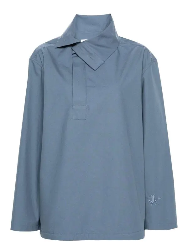 JIL SANDER Logo-embroidered Cotton Blouse - Blue