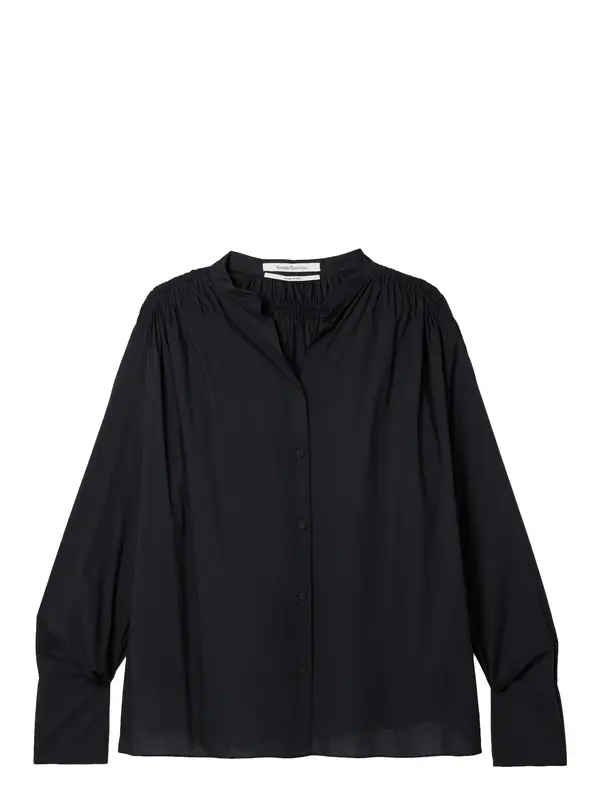 Another Tomorrow Net Sustain Gathered Organic Cotton-voile Shirt - Black
