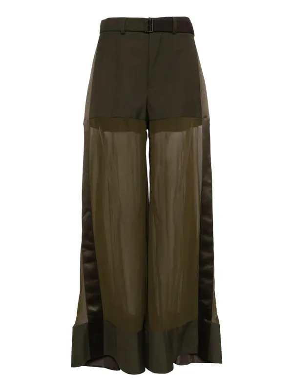 Sacai High-waisted Belted Silk Trousers - Green