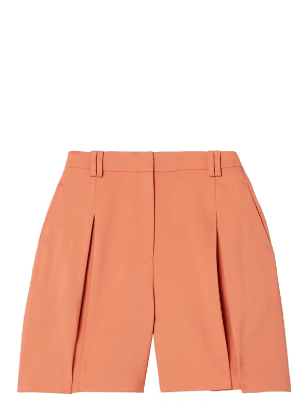 Another Tomorrow Pleated Crepe Shorts - Orange