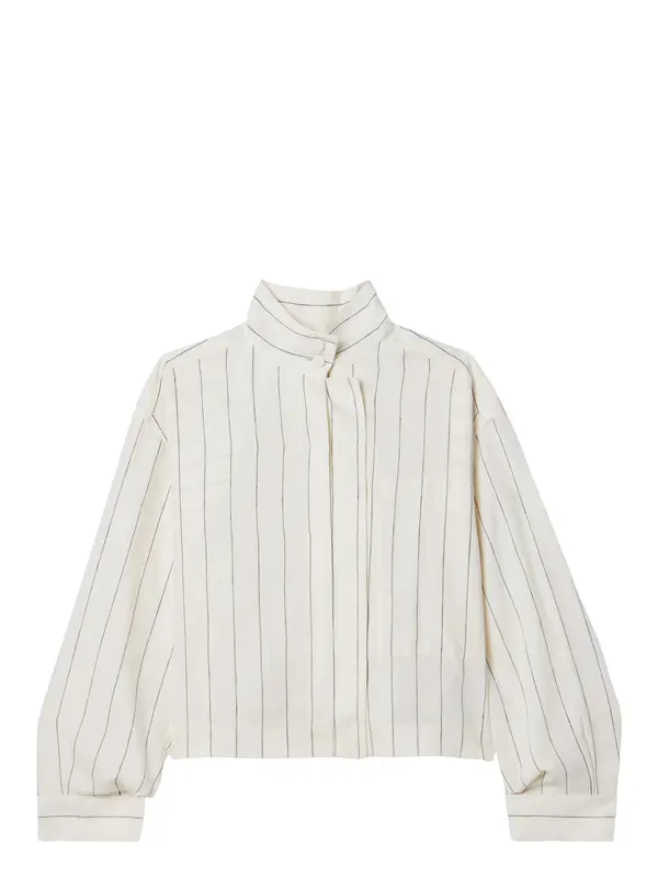 Another Tomorrow Net Sustain Pinstriped Linen Shirt - White