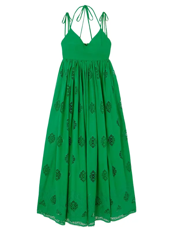 Erdem Guipure Lace-trimmed Cotton-blend Maxi Dress - Green