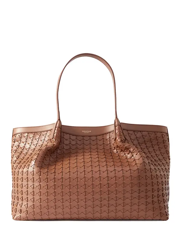 SERAPIAN Secret Large Woven Leather Tote - Brown