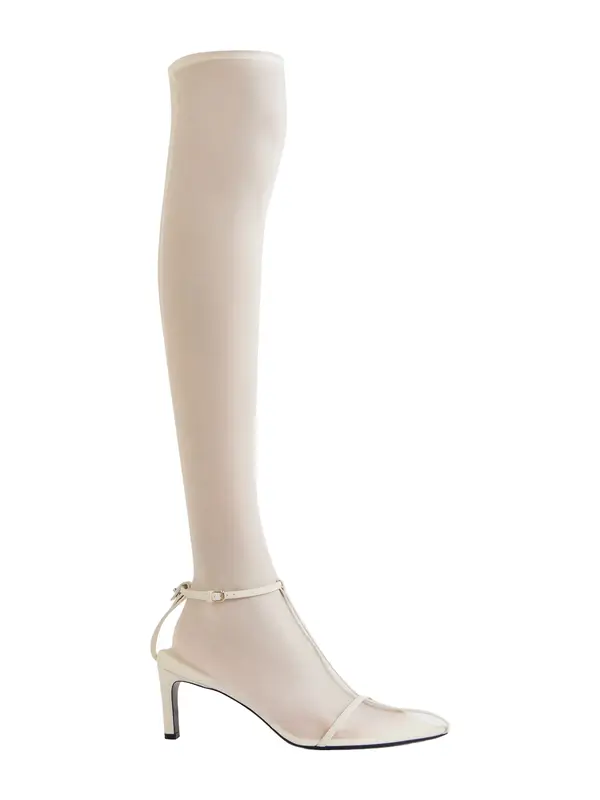JIL SANDER Stretch-mesh And Leather Knee High Boots - Off-white