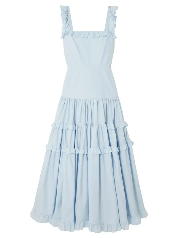 MOLLY GODDARD Maggie Open-back Ruffled Tiered Maxi Dress - Blue