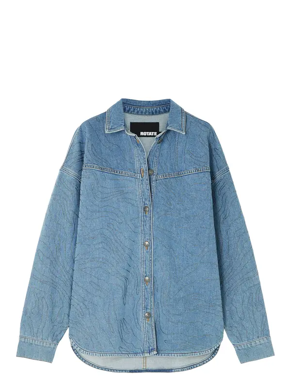Remain Birger Christensen Oversized Embellished Denim Shirt - Blue