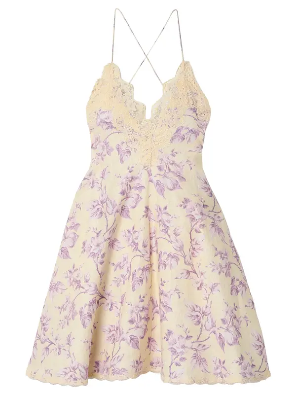 Zimmermann Halliday Floral-print Linen Mini Dress - Cream