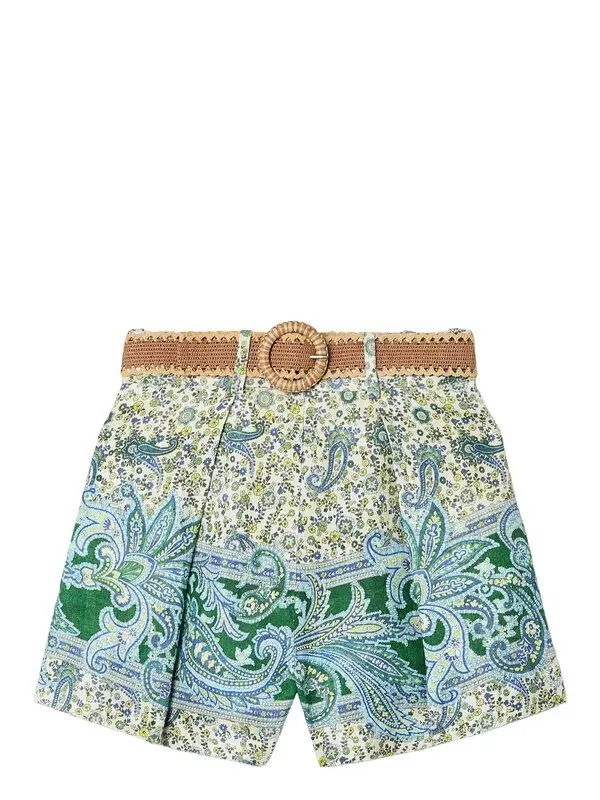 Zimmermann Ottie Printed Linen Shorts - Green