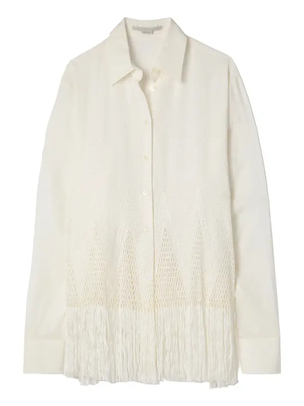 Stella McCartney Macramé-trimmed Fil Coupé Crepe Shirt - Off-white