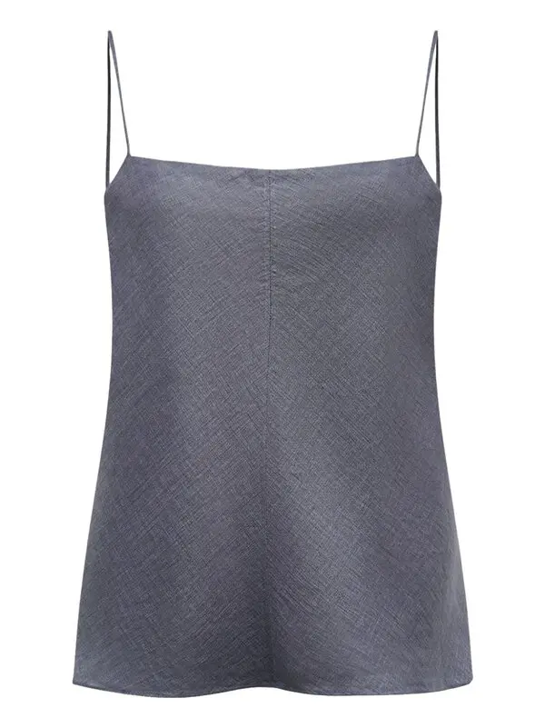 12 STOREEZ Square-neck Linen Top - Grey