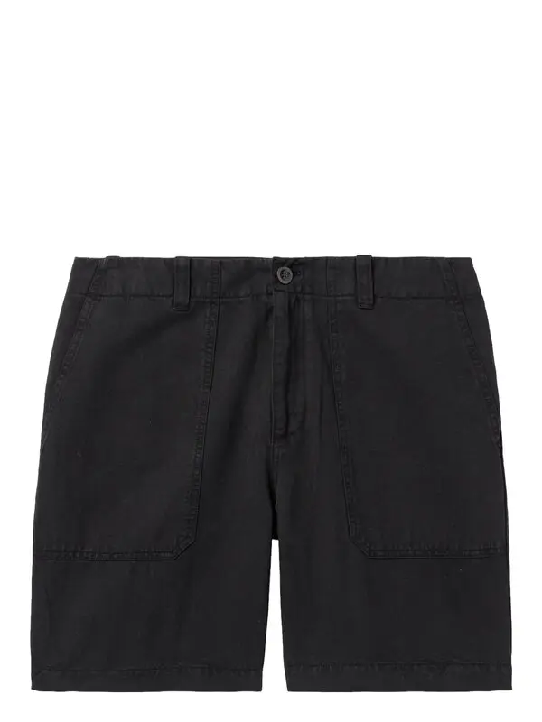 Mr P. Straight-leg Cotton And Linen-blend Cargo Shorts - Black