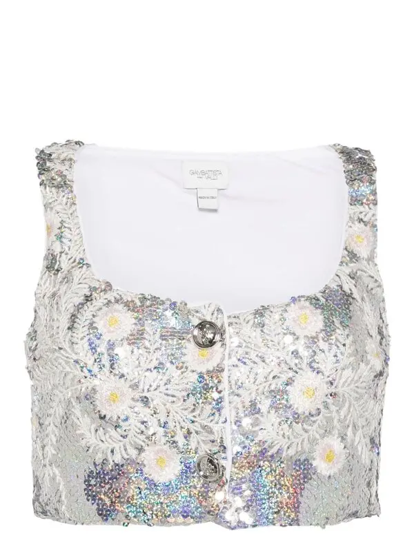 Giambattista Valli Sequined Floral Crop Top - Silver