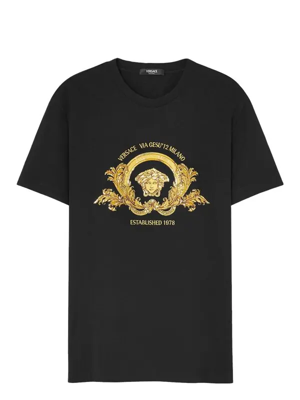 Versace Coupe Blason Embroidered T-shirt - Black