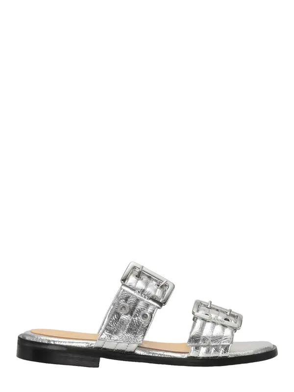 GANNI Buckle Strap Slides - Silver