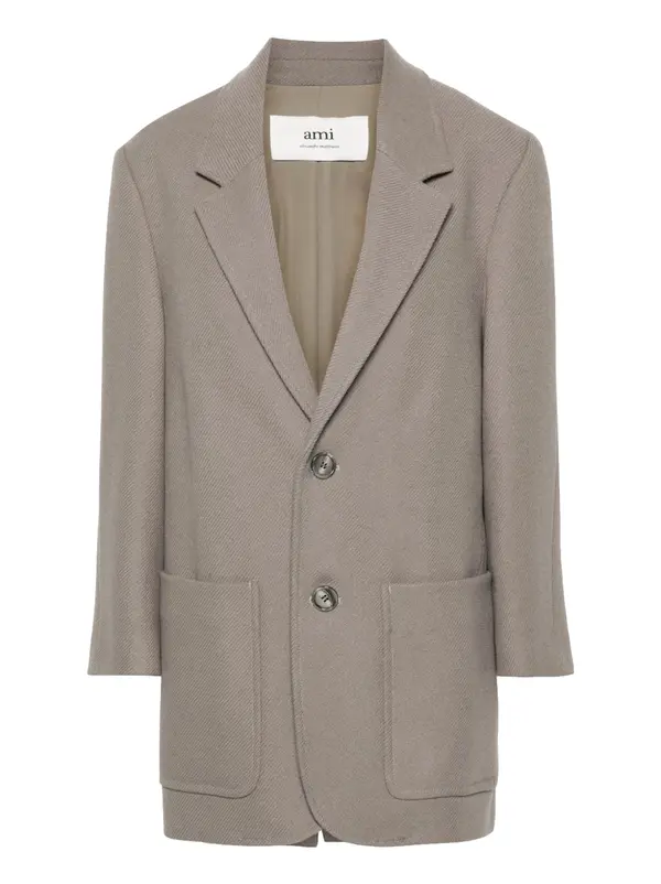 Ami Single-breasted Twill Coat - Neutrals
