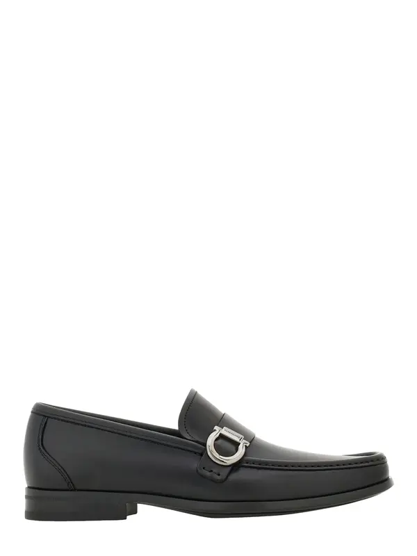 FERRAGAMO Gancini Leather Loafers - Black