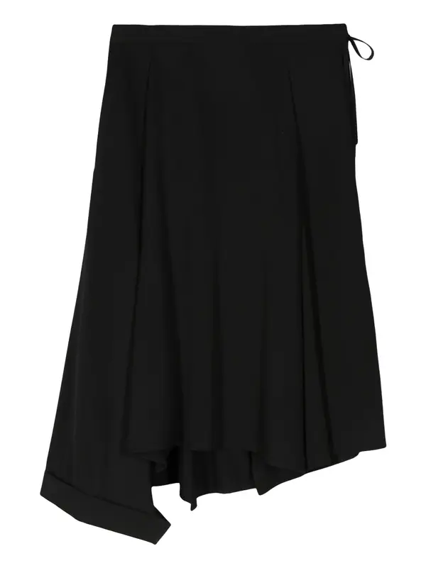 Yohji Yamamoto Asymmetric Wool Midi Skirt - Black