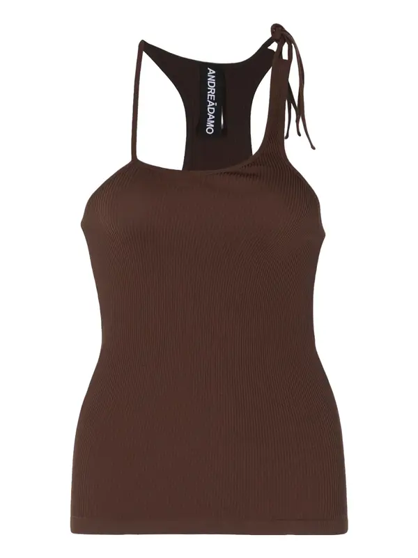ANDREĀDAMO Asymmetric Ribbed Tank Top - Brown