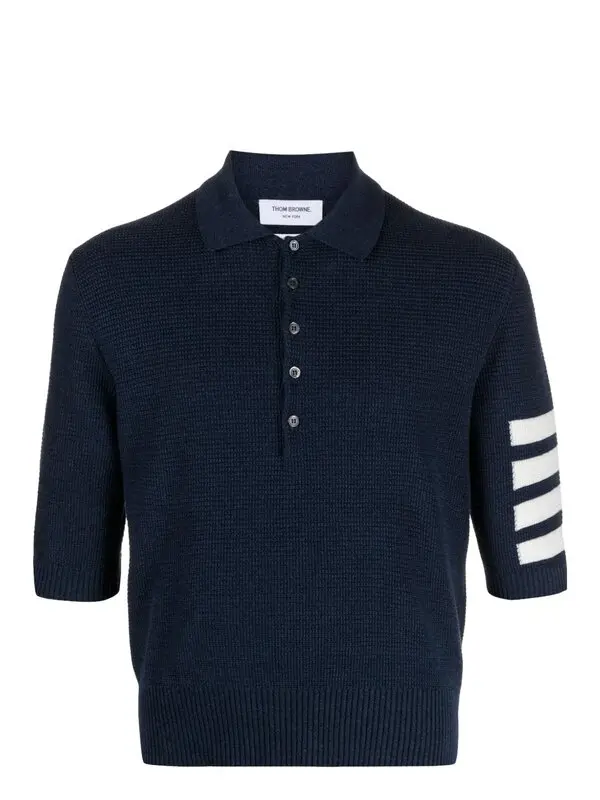 Thom Browne 4-bar Linen-blend Polo - Blue