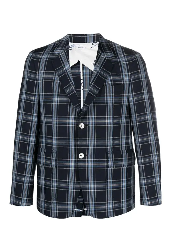 Thom Browne Checked Virgin Wool Blend Blazer - Blue