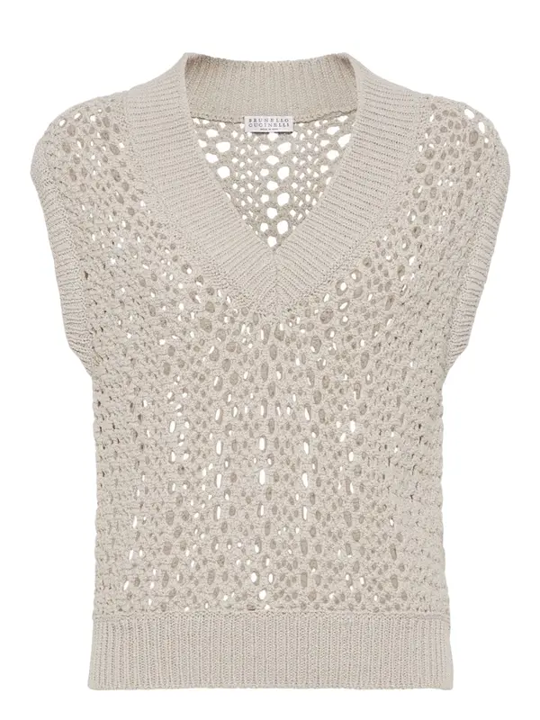 Brunello Cucinelli Sleeveless Open-knit Top - Neutrals