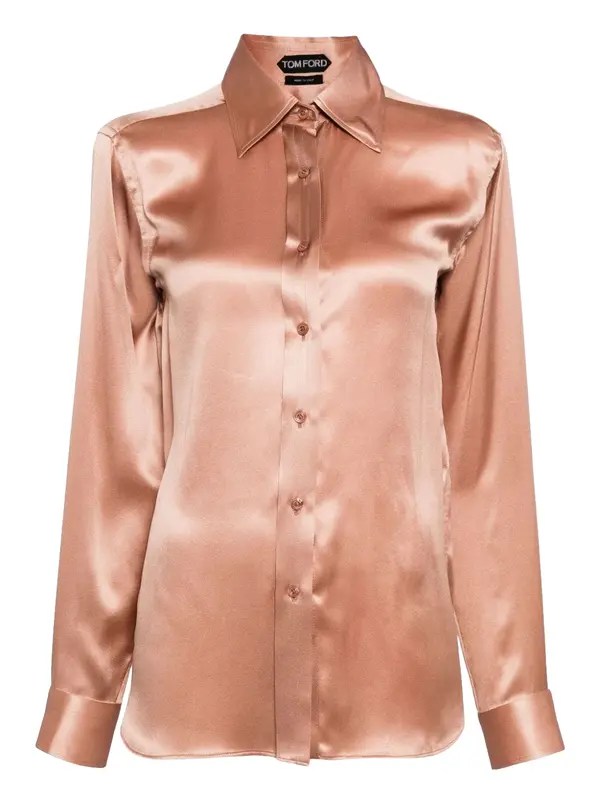 TOM FORD Long-sleeved Silk-satin Shirt - Neutrals