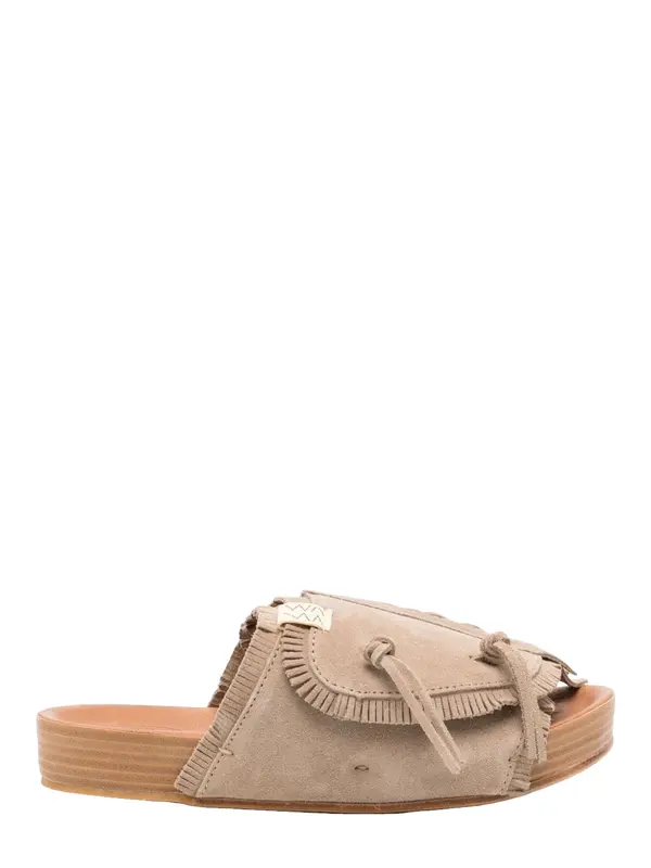 Visvim Christo Shaman Folk Suede Slides - Neutrals