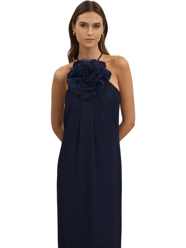 Halston Rosette Maxi Dress - Navy