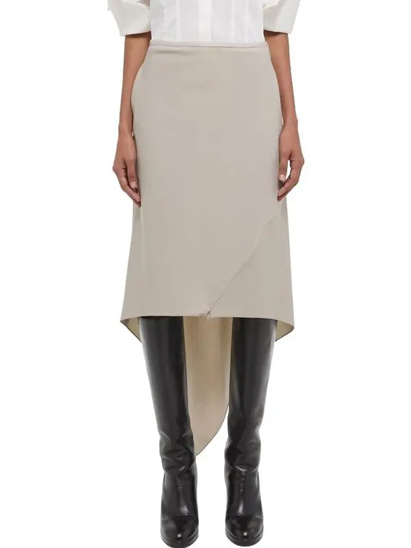 Helmut Lang Scarf Hem Virgin Wool Maxi Skirt - Sand