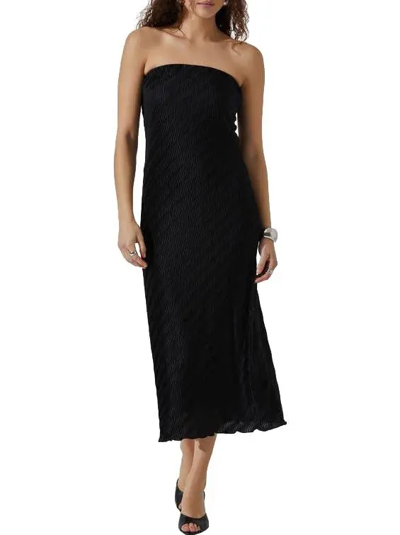 Astr The Label Plissé Strapless Midi Dress - Black