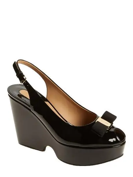 FERRAGAMO Lally Platform Slingback Pumps - Black