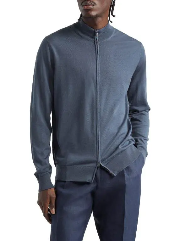 Thom Sweeney Merino Wool Zip Cardigan - Slate Blue