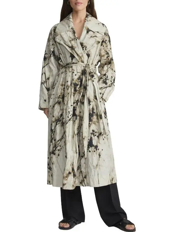 Lafayette 148 New York Floral Print Belted Trench Coat - Plaster Multi