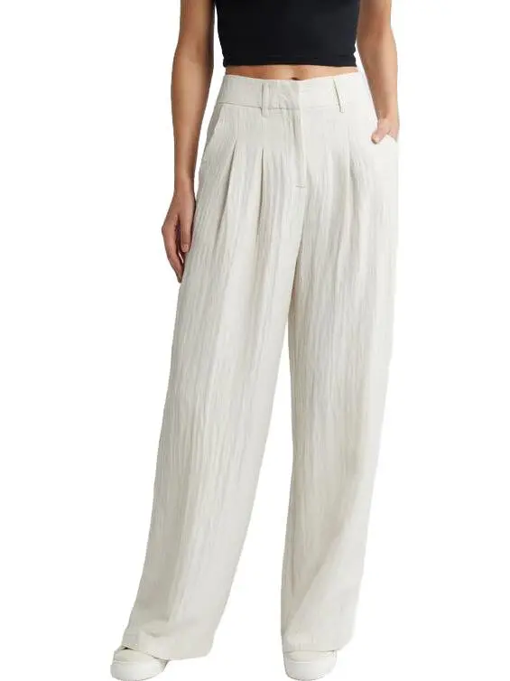 NOISY MAY Amanda High Waist Wide Leg Pants - Pearled Ivory