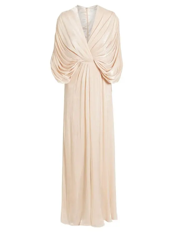 Badgley Mischka Draped Metallic Georgette Gown - Beige