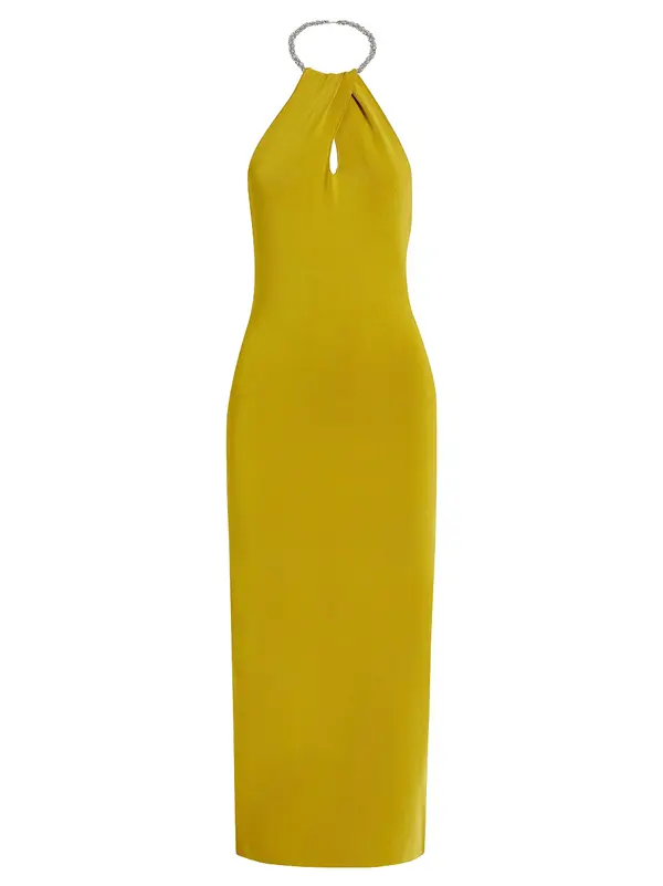 Galvan Cleopatra Chain-embellished Halterneck Midi Dress - Chartreuse