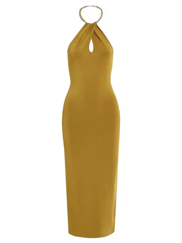 Galvan Cleopatra Chain-embellished Halterneck Midi Dress - Mustard