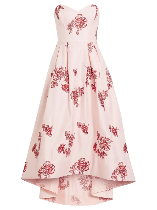 Marchesa Strapless Embroidered Duchess-satin Maxi Dress - Baby Pink