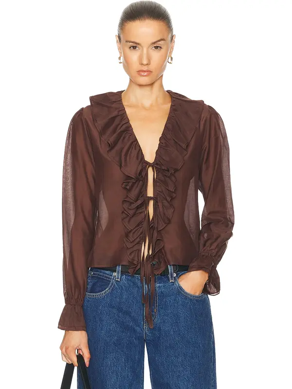 BODE Heartwood Flounce Blouse - Brown