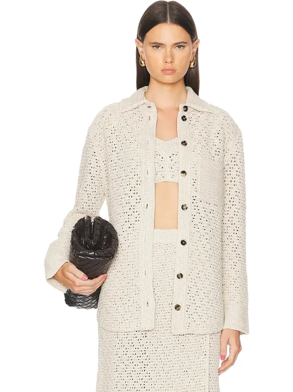 Bottega Veneta Long Sleeve Button Up Top - Bone & Cloud