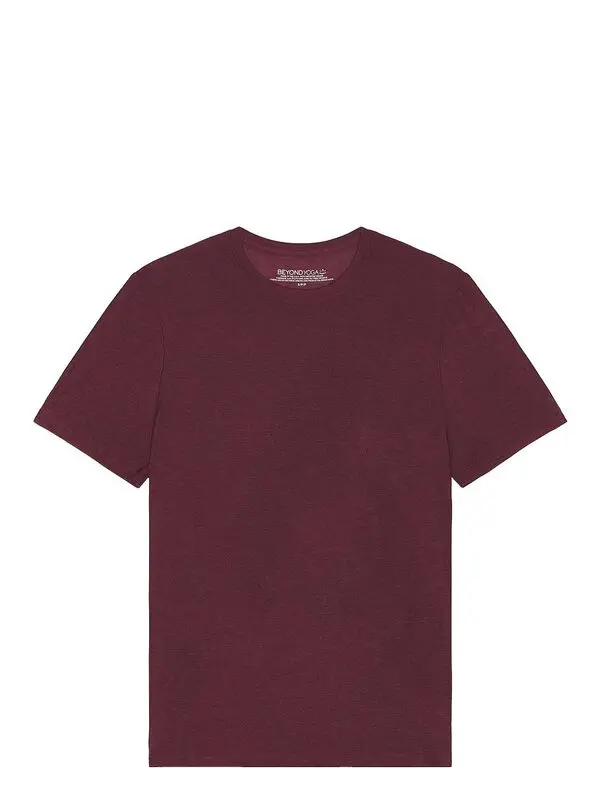 Beyond Yoga Always Beyond Crew Tee 2.0 In Blue - Midnight Burgundy Heather