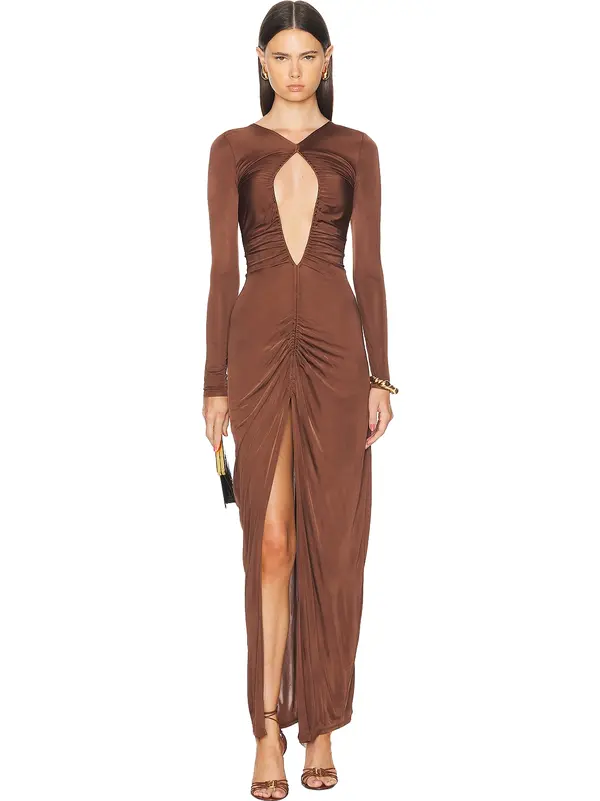 Atlein Cut Out Ruched Gown - Bronze