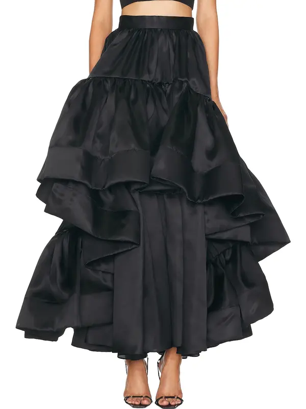 Christopher John Rogers Ruffle Maxi Skirt - Black