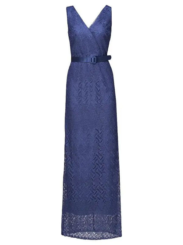 KAY UNGER Hendrix Belted Lace Column Gown - Midnight