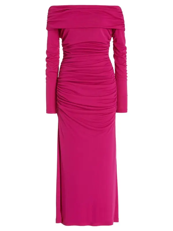 Carolina Herrera Ruched Off-the-shoulder Midi Dress - Pink