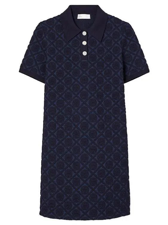 Tory Burch Jacquard Polo Dress - Medium Navy/black