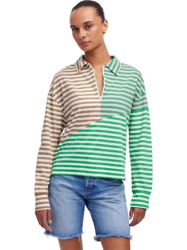 Madewell Kule The Beck Striped Sweatshirt - Green Beige Blush