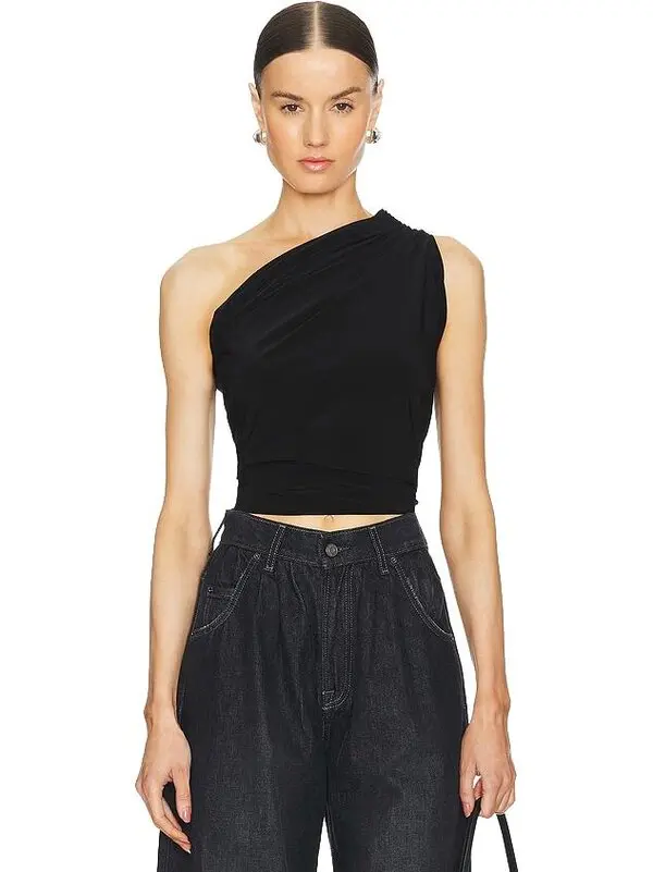 Norma Kamali One Shoulder Peasant Top - Black
